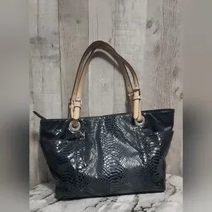 Michael Kors | Bags | Michael Kors Blackdark Green Embossed Python Jet ...
